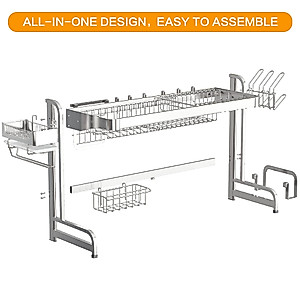 LIVOD Over The Sink Dish Drying Rack, 2 Tier Stainless Steel Over Sink Dish Drying Rack Adjustable (25.6"-37.6"), Large Over Sink Dish Rack for Kitchen Space Saving, Silver