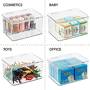 mDesign Plastic Bathroom Storage Organizer Box with Hinge Lid for Closet, Shelf, Cupboard, or Vanity, Hold Medicine, Soap, Lotion, Cotton Swabs, Masks, Styling Tools, 2 Pack, Clear