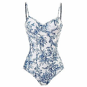 ZDRZK 3 Piece Bikini Sets for Women Sexy One Piece Swimsuit for Women with Matching Cover Ups Sarong Retro Floral Print Bikini Set Two Piece Bathing Suit Navy M