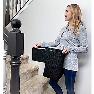 HomeModele Wicker Look Stair Basket with Handle | Nylon-Woven (Light Grey)