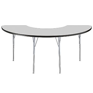 Factory Direct Partners 10077-149 Half Moon Activity School and Office Table (36" x 72"), Silver Standard Legs with Swivel Glides, Adjustable Height 19-30" - Gray Top and Black Edge