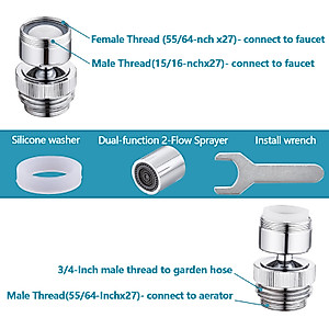 YRDL Faucet Adapter with Dual-function Aerator Kit, Sink Faucet to Garden Hose Adapter,Multi-Thread Sink Faucet Adapter for Kitchen and Bathroom，Sink to Hose Adapter，3/4" GHT Thread Chrome.