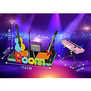 BDYDT Mini Blocks Music Stage Model Set,with Keyboard, Drums, Microphone, Guitar and Bass (1134Pieces) -Building Toys Gifts for Kid
