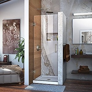 DreamLine Unidoor 28 in. W x 72 in. H Frameless Hinged Shower Door in Brushed Nickel, SHDR-20287210F-04