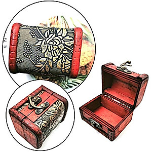 Markeny 4 Styles Pattern Wooden Rings Case Box Little Treasure Chest Vintage Handmade Box with Mini Metal Lock for Storing Jewelry Treasure Pearl