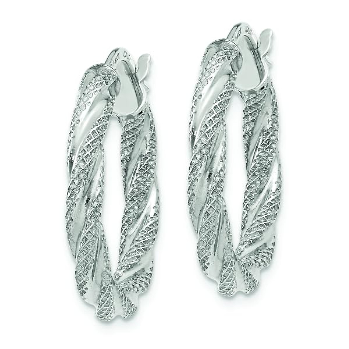 14K White Gold Twisted Round Hoop Earrings