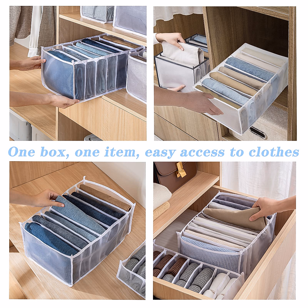 2PCS Extra-large Clothes Organizer for Folded Clothes, Pant Jeans Organizer with Compartment,Foldable Wardrobe Clothes Clothing Organizer for Closet Drawer Storage Box Bedroom. (7 Grids-Large, white)