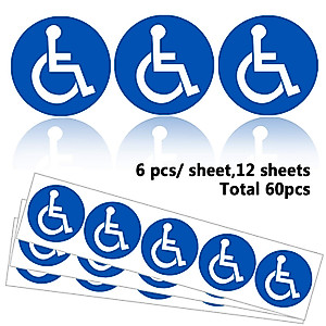 Disabled Wheelchair Symbol Labels | Handicap Signs Stickers 2 inch Round Convenient Decals for Handicapped Parking 60 pcs