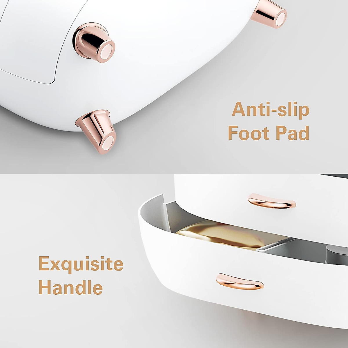 DEPAD Makeup Organizer Holder, Cosmetic Storage Box Skincare Organizer with 2-Layer Drawers, Waterproof and Dustproof Cosmetic Display Cases for Bedroom Dresser, Bathroom Countertop (White)