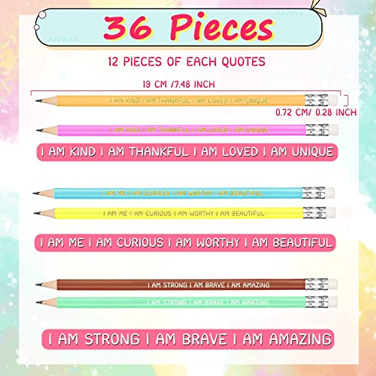 Fumete Inspirational Pencils Colorful Pencil Set Student Gifts from Teacher Bulk Motivational Sayings Pre Sharpened Pencils #2 HB Wood Pencils Classroom Gifts graduation Gifts for Kids (36 Pcs)