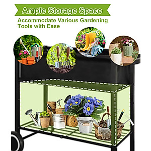 Fiwithy Raised Garden Bed with Legs for Outdoor Plants, Standing Elevated Planter Box Cart on Wheels for Vegetables Flower Herb Patio, Black