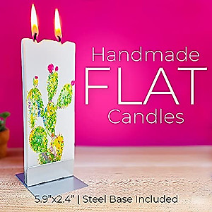 FLATYZ Handmade Flat Candle - Jack-O'-Lantern Haunted House | Hand Painted, Unscented Decorative Candles | Drip-Resistant & Smoke-Free 2 Wick Candle for Home & Room Decor | Steel Stand Included