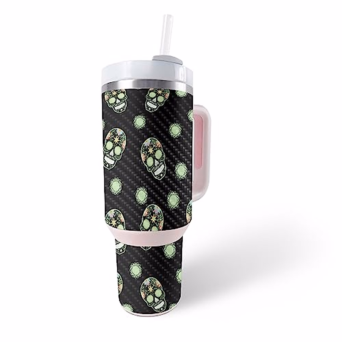 MightySkins Carbon Fiber Skin Compatible with Stanley The Quencher H2.0 FlowState 40 Oz Tumbler - Nighttime Skulls | Protective, Durable Textured Carbon Fiber Finish | Easy to Apply