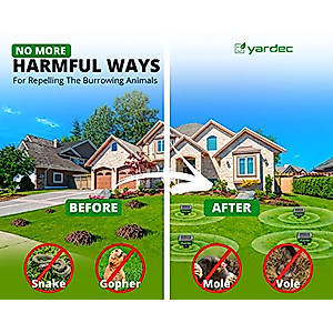 YARDEC Gopher Repellent Ultrasonic Solar Powered - Easy to Use Solar Mole Repellent Ultrasonic with an Auger Drill Bit - IP65 Waterproof Sonic Repeller Stakes for Groundhog, Vole, Snake, etc (4-Pack)