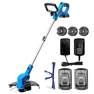 Weed Wacker Battery Powered, 20V Cordless String Trimmer & Edger, 12 Inch Weed Eater with 3 Spools, Edger Lawn Tool with 90 Degree Adjustable Head, with 2 x 2.0Ah Batteries and Fast Charger