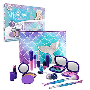 Mermaid Pretend Play Kids Makeup Kit I Toddler Girl Toys Make Up Set with Cosmetic Bag I Toddler Makeup Kit for Toddler Vanity I Pretend Makeup Kit for Girls Gifts Play Makeup Kit for 2 Year Old & Up