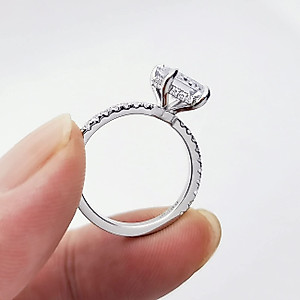 Bo.Dream 2ct Emerald Cut Cubic Zirconia Engagement Rings For Women Platinum Plated Sterling Silver Size 6.5