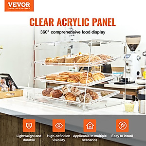 VEVOR Pastry Display Case, 3-Tier Commercial Countertop Bakery Display Case, Acrylic Display Box with Rear Door Access & Removable Shelves, Keep Fresh for Donut Bagels Cake Cookie, 20.7"x14.2"x16.3"