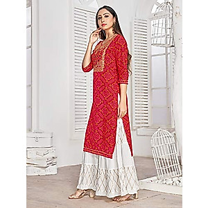 Indian Kurti for Womens With Palazzo/Pant | Rayon Embroidered Kurta Partywear Kurtis Dress For Women Tops Tunic