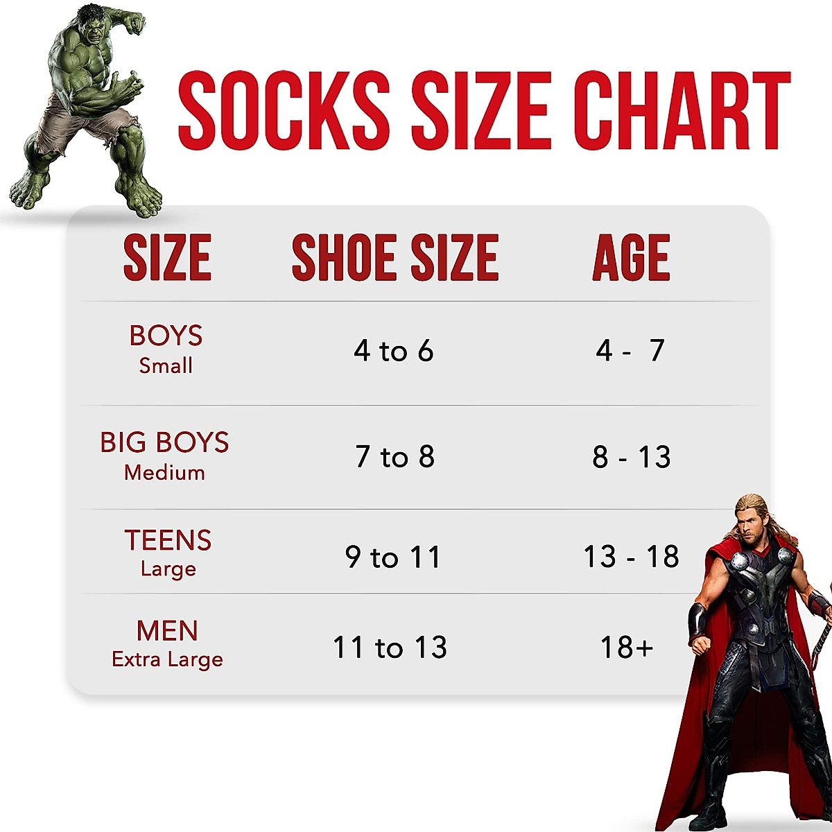 Marvel Legends Socks for Boys & Men, 6-Pack Socks for Men & Boys Socks, Men's Athletic Socks, Athletic Socks for Boys