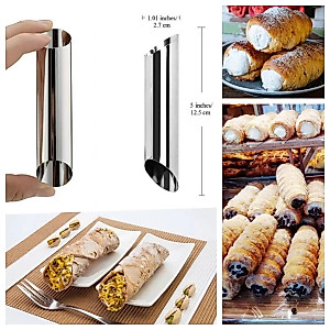 AMBESTAR 10 Pack Cream Horn Molds for Baking +10 Pack Cannoli Tubes Stainless Steel, 5 inch Large Size Cream Horn Mould and Cannoli Tubes for Baking Cream Horns, Brioche Rolls