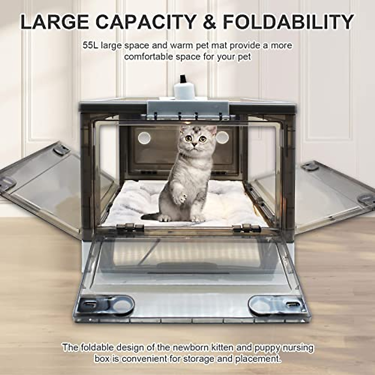 GIFANK Incubator for Puppies with Heating Large PET Brooder Nursery Kitten Incubator for Puppies with Pet Bed Mat,Pet Medicine Feeder,Temperature Detection and Nebulization Kit,8PCS