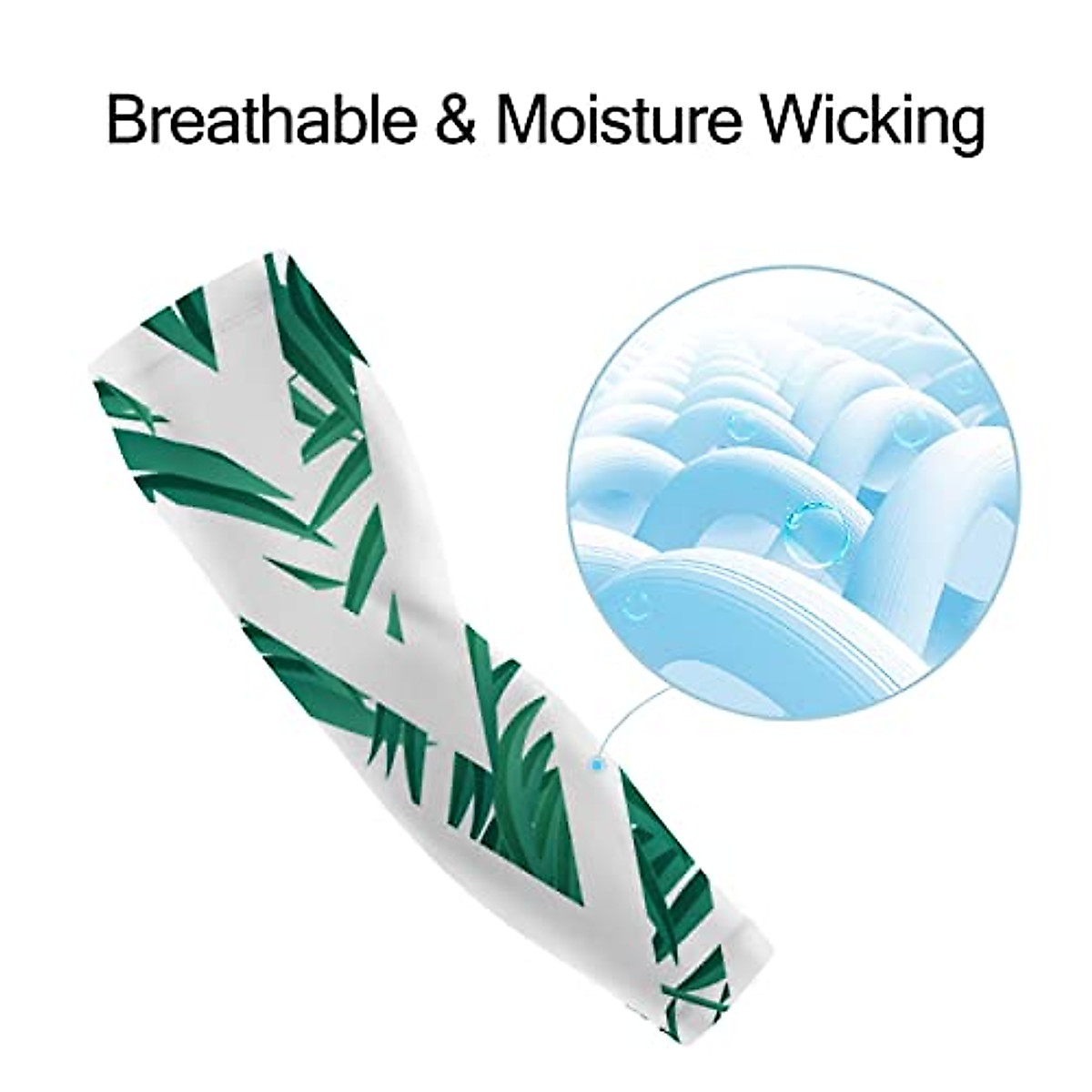 Women UV Sun Protection Arm Sleeves 1 Pair, Sun-protective Cooling Sleeves Tropical Palm Leaves, Arm Cover Shield for Men Cycling Golf Hiking Running Outdoor Sports XL