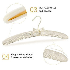 TOPIA HANGER Padded Hangers for Women Clothing,17-inch Satin Hangers 10 Pack Thick Foam Padded No Shoulder Bump for Sweaters, Coat, Blouses, Dresses-Ivory,CT18I-10