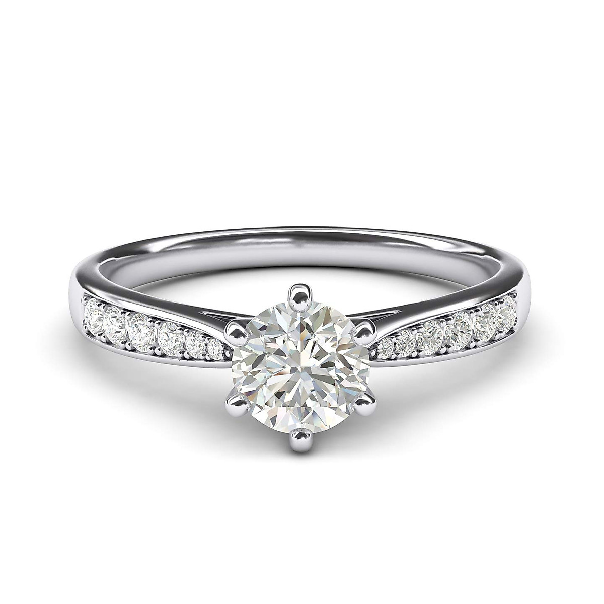 10k white gold 1.0 CT Classic 6-Prong Simulated Diamond Engagement Ring Graduated Side Stones Promise Bridal Ring (7)
