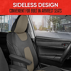 Motor Trend AquaShield Car Seat Covers for Front Seats, Beige – Two-Tone Waterproof Seat Covers for Cars, Neoprene Interior Covers for Auto Truck Van SUV