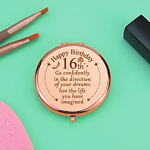 Sweet 16 Birthday Gifts for Girls Inspirational Gift for Her Compact Makeup Mirror for Friend Sister 16 Year Old Girl Gifts Happy 16th Birthday Gifts for Niece Daughter Travel Makeup Mirror