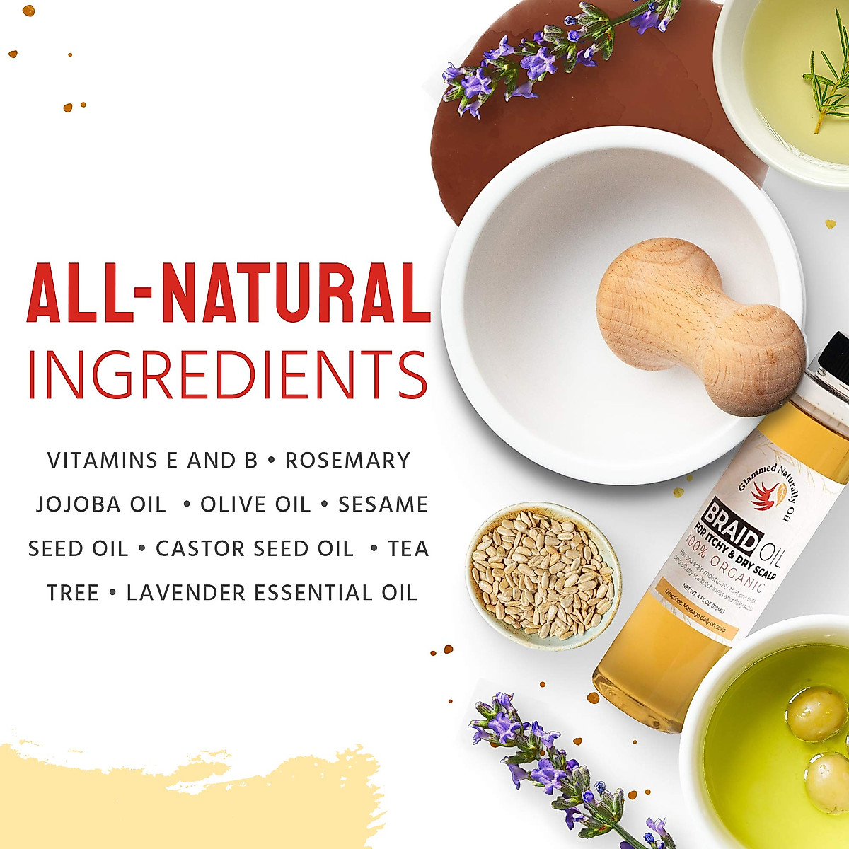 Glammed naturally oil - Braid Oil, Braid Oil for Itchy Scalp and Dry Scalp, Braid Care Oil for Dandruff, Lice and Thinning Edges, 2 Oz