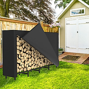 NORCEESAN Outdoor Firewood Rack Holder Heavy Duty Log Holder Wood Storage Rack with Cover 5.3Ft Wood Holder for Fireplace Indoor Firewood Storage with Oxford Fabric Cover, Metal