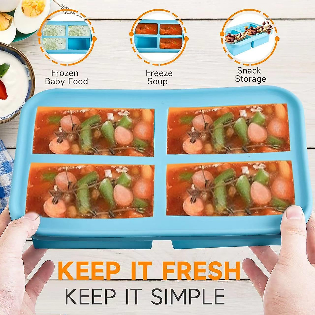 Silicone Freezer Trays with Lid, 1 Cup Soup Freezer Containers - 2 Pack, Silicone Soup Freezer Molds - Large Ice Cube Tray, Freeze and Store Soup, Broth, Sauce, Leftovers - Makes 8 Perfect 1 Cup