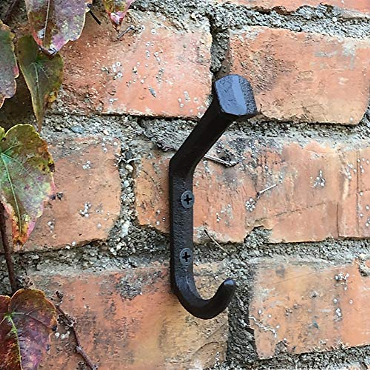 5 Pcs Cast Iron Coat Hooks for Wall Heavy Duty Rusty Nail Hooks for Hanging Coats Double Hooks Wall Mounted with 10 Screws for Keys, Towel, Bags, Scarf, Cup, Hat