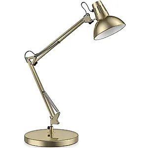 LEPOWER Metal Desk Lamp, Adjustable Goose Neck Architect Table Lamp with On/Off Switch, Swing Arm Desk Lamp with Clamp, Eye-Caring Reading Lamp for Bedroom, Study Room &Office (Brass)