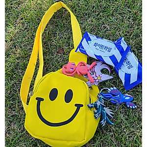 HOLAWIT Happy Face Fun Design Phone Holder Cute Sling Bag Positive Smile Crossbody Backpack for Kids Hiking Daypack Multipurpose Cross Body Chest Bag - Black