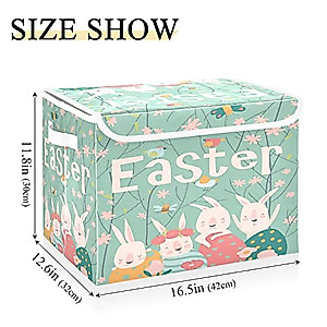 DOMIKING Easter Eggs Bunny Large Storage Bin with Lid Collapsible Shelf Baskets Box with Handles empty gift basket for Nursery Drawer Shelves Cabinet