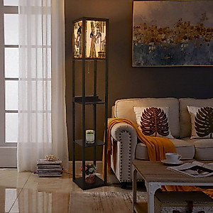 CVNWGKOMQP Ancient Egyptian Papyrus Stock Illustration Floor Lamp with Shelves Tall Standing Lamp Wood Standing Light Linen Shade Bedside Lamp for Living Room Bedroom Modern Home Decor