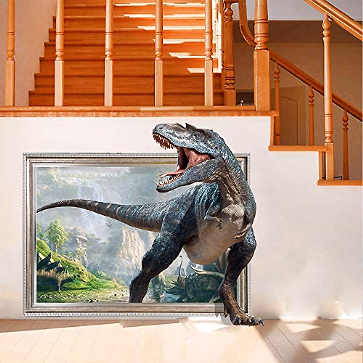BOSUE SLLXG 3D Dinosaur World Wall Decals Kids Wall Stickers Peel＆Stick Tyranosaurus Home Decor Dinosaur Break Through The Wall Art Murals for Kids Teen Nursery Bedroom Living Room Bathroom Decor