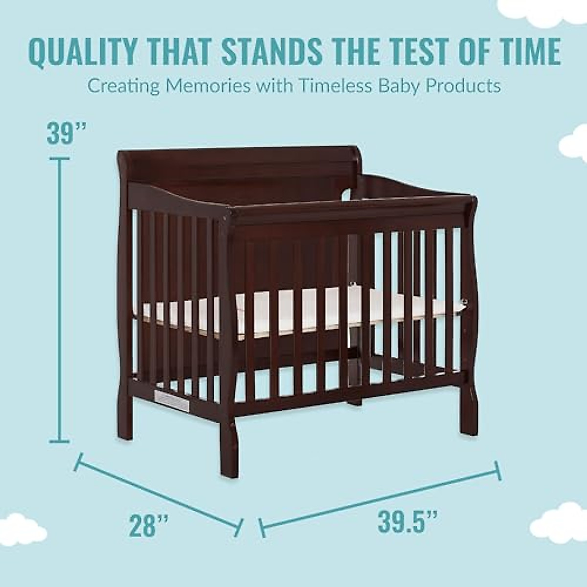 Dream On Me Alice 3-in-1 Full Panel Convertible Mini Crib, Espresso, Greenguard Gold Certified, 720 Oz