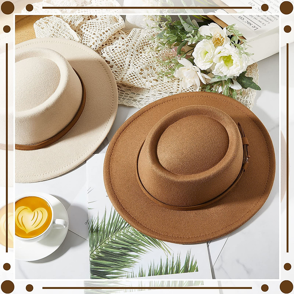 4 Pcs Hats for Women Vintage Wool Hat Felt Boho Pork Pie Hat with Belt Panama Hat Jazz Hat (Beige, Khaki, Camel, Black)