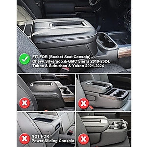 KBH Center Console Armrest Cover for Chevy Chevrolet Silverado, GMC Sierra 2019-2024, Tahoe, Suburban, Yukon 2021-2024, Vinyl Leather Console Lid Cushion, Anti-Scratch, Bucket Seat, Black