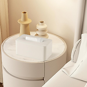 MEIBOOCH PU Leather Tissue Box Cover with Magnetic Closure, Square Rectangular Tissue Box Holder with Rounded Edges Design (Creamy White, Rectangular)