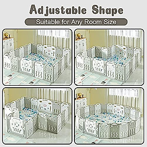 Albott Baby Playpen 22 Panel Foldable Baby playpen Folding Play Pen Kids Activity Centre Safety Play Yard Home Adjustable Shape, Portable Design for Indoor Outdoor Use (White+Grey, 22 Panel)