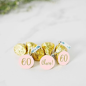 Andaz Press Gold Glitter Print Chocolate Drop Labels Stickers, Cheers 60, Happy 60th Birthday, Anniversary, Reunion, Blush Pink, 216-Pack, Not Real Glitter, for Kisses Party Favors
