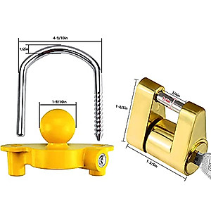 Trailer Hitch Security Lock Set Including Yellow U-Shaped Universal Ball Hitch Lock #72783, 1/2" and 5/8" Receiver Hitch Pin Lock, Golden Trailer Hitch Lock Coupler Locking Pin, Share the Same 2 Keys