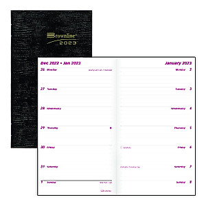 Brownline 2023 Essential Two-Week Pocket Planner, 12 Months, January to December, Stitched Binding, 6" x 3.5", Black (C5626.81Z-23)