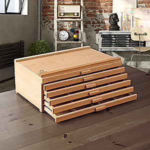 7 Elements 6 Drawer Wooden Artist Storage Supply Box for Pastels, Pencils, Pens, Markers, Brushes and Tools