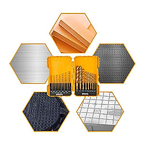 INGCO 21 Pcs Drill Bit Set with Pilot Point for Metal Wood Plastic Drilling AKDL52101